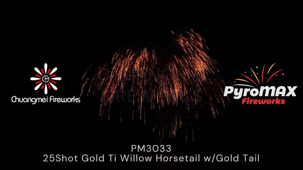 25 Shot Gold Ti Willow Horsetail w/Gold Tail (5-7 sec) - Good Stuff Pyro